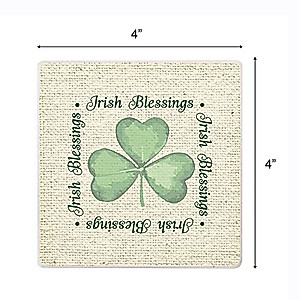 Irish Blessings Shamrock Green 4 x 4 Absorbent Ceramic Square Coasters Pack of 4
