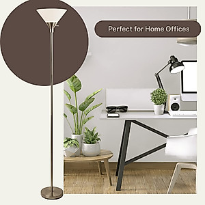 Metro Modern Floor Lamp 72" Tall Floor Light Brushed Nickel Metal With White Shade - Stand Up Lamp - Uplight Pole Light Standing Lamp Floor Lamp For Bedroom Silver Floor Lamps For Living Room