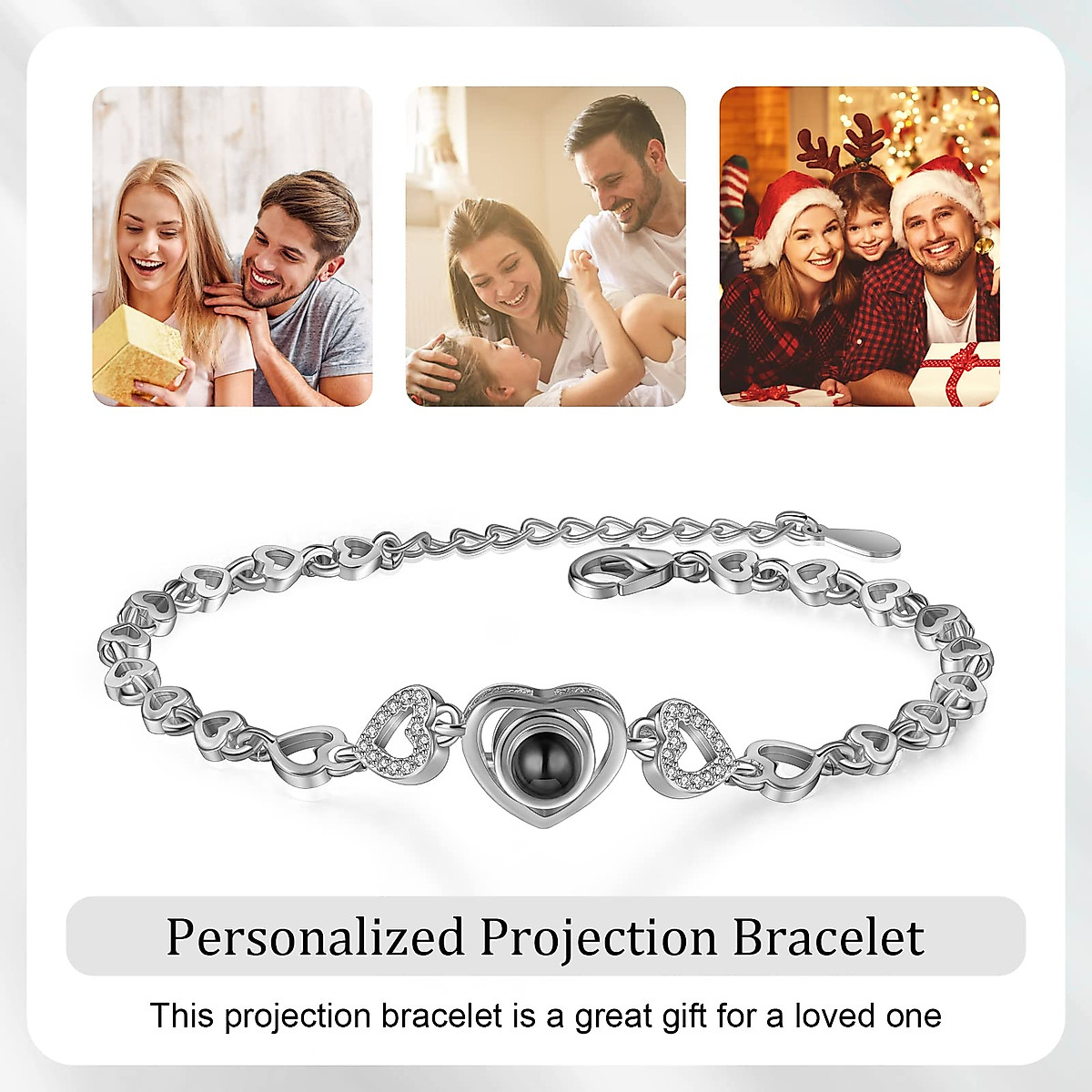 Luxladis Custom Bracelet with Picture inside Personalized Projection Bracelets with Photos, Picture Bracelet Personalized Photo Memorial Bracelet for Women Couples Girlfriend Mom (Heart-silver)