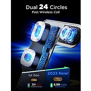 Venere Wireless Charging Station for Apple Devices, Aluminum Alloy 3 in 1 Phone and Watch Charging Station 15W Fast for iPhone14/13/12/11/X/SE/8/Apple Watch/AirPods Pro with 5ft Cable & 20W Adapter