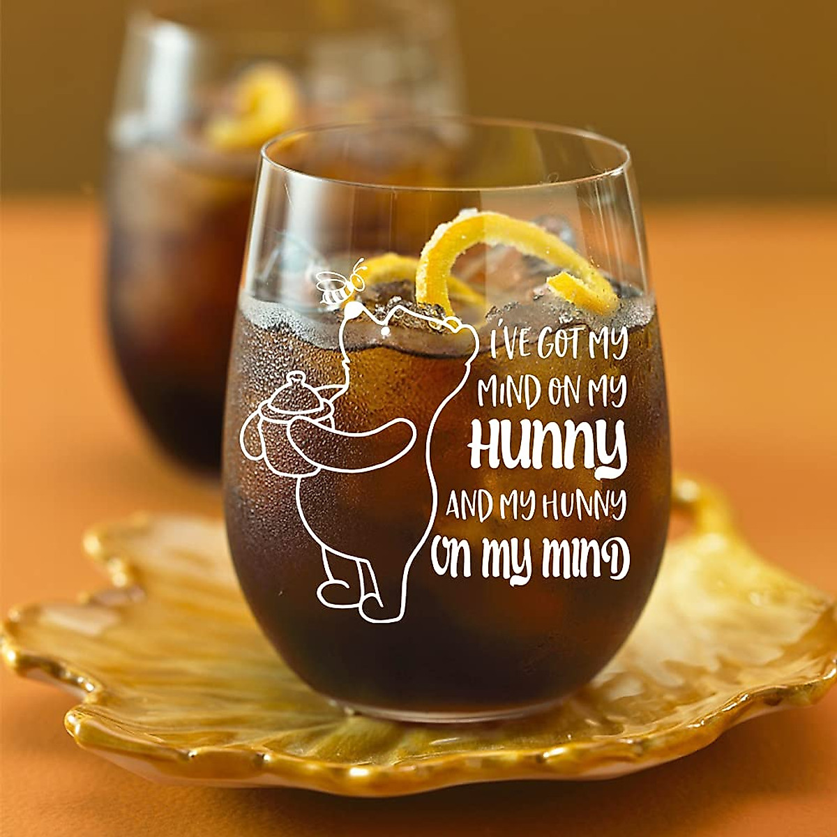 DYJYBMY I've Got My Mind On My Hunny And My Hunny On My Mind Funny Wine Glass Gifts for Women Sister BFF Thanksgiving Christmas Birthday Anniversary Christmas Gifts 1PCS