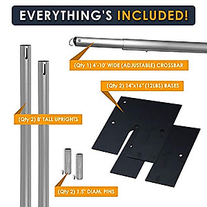 Urquid Linen Pipe and Drape Adjustable Uprights, Crossbars, Bases & Hangers - Drape Systems for Backdrops, Trade Shows, Events, Photo Booths and Decorations (8' Tall x 10' Wide Kit, Kits)