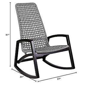 HomeStock Art Deco Dreams Outdoor Patio Rocking Chair in Dark Eucalyptus Wood and Grey Rope