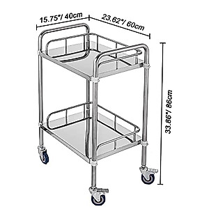 Lesolar Lab Rolling Cart 2 Layer Medical Utility Cart with 360° Rotate Wheels Mobile Clinic Cart Laboratory Equipment Rolling Cart 24''Lx16''Wx34''H (2 Layer)