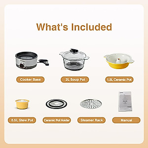 Joydeem Electric Glass Steam Cooker, Ceramic Tagine Pot for Soup, Hot Pot, Seafood, Multi-use Chinese Stew Pot, JD-ZQG9099