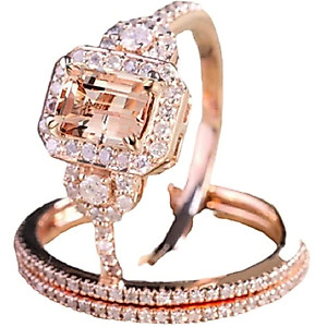 LRGKMCWTOB Fashion Elegant Women Gorgeous 18K Rose Gold Filled Morganite Ring Engagement Bridal Women Jewelry Set Size 6-10 (US 7)