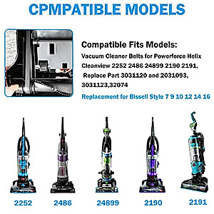 Vacuum Belt for Bissell Style 7/9/10 P/N 3031120 2252 2254 2259 1793, Vacuum Cleaner Belts Replacement Belt for Powerforce Helix Cleanview Powerlifter Swivel Rewind, Replace Part 2031093,3031123,32074
