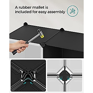 SONGMICS Cube Storage Organzier Portable Wardrobe Closet, 12 Cubes DIY Plastic Armoire Cabinet Modular Shelves Unit with Doors and Hanging Rods for Bedroom, Black ULPC301B01