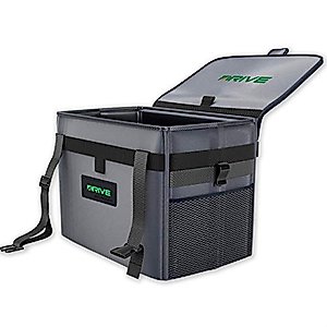 Drive Auto Car Trash Can - Collapsible, Leakproof Garbage Bin with Adjustable Strap and 20 Trash Bags - Car & Truck Accessories for Men and Women - Grey with Lid