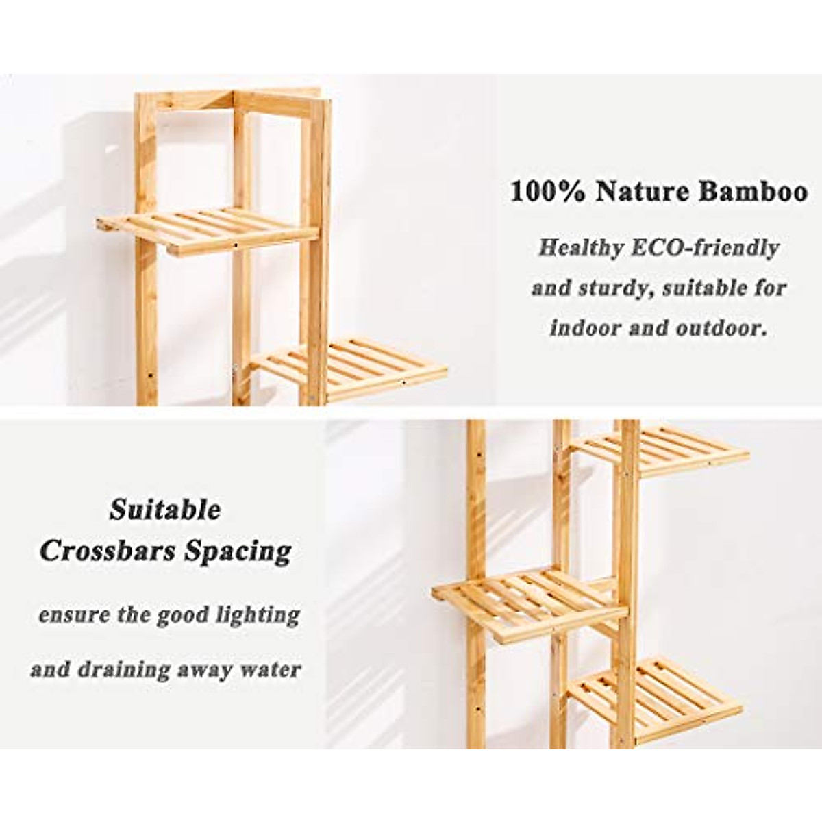 Bamboo 6 Tier 7 Potted Plant Stand Rack Multiple Flower Pot Holder Shelf Indoor Outdoor Planter Display Shelving Unit for Patio Garden Corner Balcony Living Room