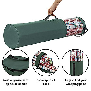 ProPik Gift Wrapping Paper Storage Organizer Bag, Store Up To 24 Rolls 40 Inch, Heavy Duty Polyester plus PVC Clear Bag with Handles and Zippered Top for Gift Wrap and Ribbons (Green)