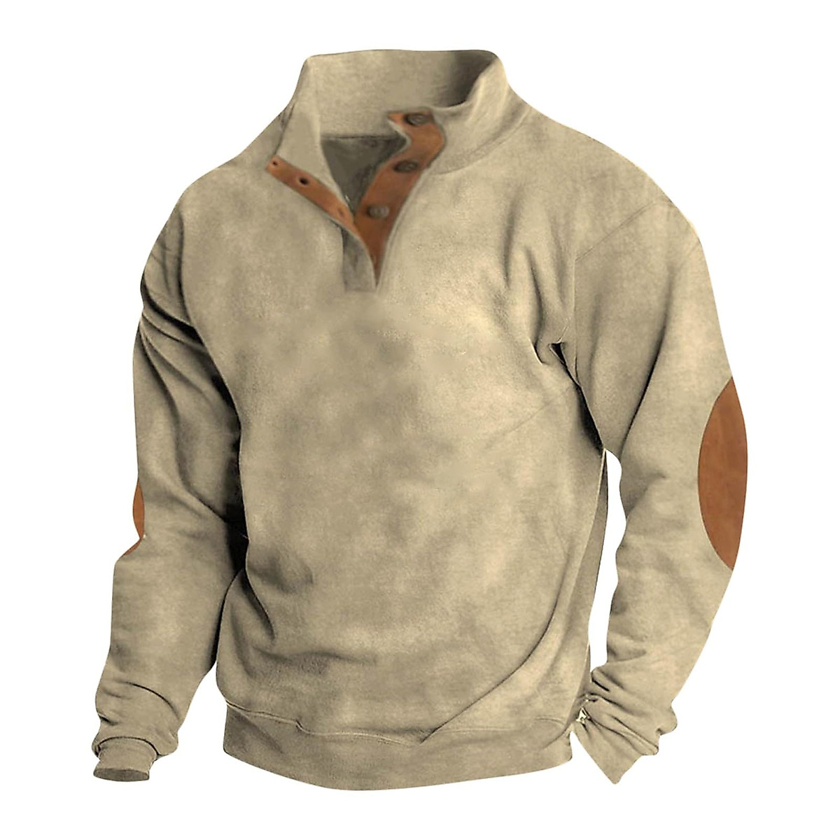 Mens Vintage Sweatshirt Casual Henley Pullover Waffle Button Up Sweater Long Sleeve Shirt with Patched Elbow WorkoutHoodiets For Men Hoodies Black Sweatshirt,(E-Khaki,XXL)