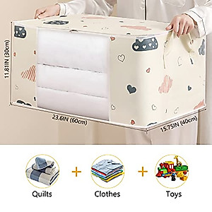 ZOEGA Large Storage Bags, 4-piece Clothes box Foldable Closet Organizer Container with Durable Handle Thick Fabric used for Clothes, Blankets, Comforters, Bed Sheets, Beige cyan, (qianyi-001)