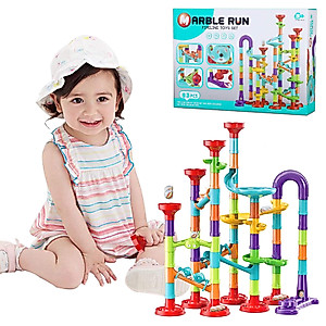 93Pcs Marble Run Set Building Blocks with 30 Glass Marbles for Kids Girls Boys Toys Stem Maze Educational Race Game Birthday Gifts (LargeA)