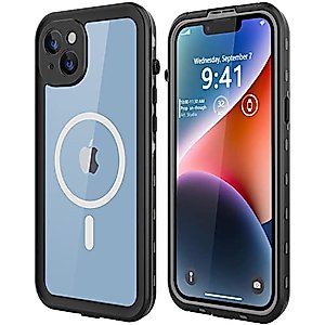 Dewfoam Waterproof iPhone 14 Plus Case - Shockproof, Dustproof, Built-in Screen Protector, Magnetic Ring, 6.7" (Black)