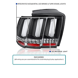 SPEC-D TUNING Black Housing Clear Lens Sequential LED Bar Tail Lights Compatible with 1999-2004 Ford Mustang, Left + Right Pair Assembly
