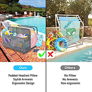 IDEALHOUSE Outdoor Storage, Double Layer Poolside Float Storage, Patio Poolside Float Storage Basket,PE Rattan Outdoor Pool Caddy with Rolling Wheels for Floaties,Beach-Sturdy,Hollow Grey…