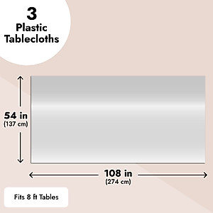 Juvale 3 Pack Metallic Silver Plastic Tablecloth for Birthday Party Decorations (Shiny Foil, 54x108)