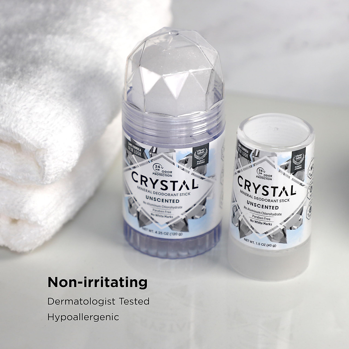 CRYSTAL Unscented Mineral Deodorant Stick (3 Pack) - 24hr Odor Protection, Non-Staining & Non-Sticky, Aluminum & Paraben Free, 4.25 oz