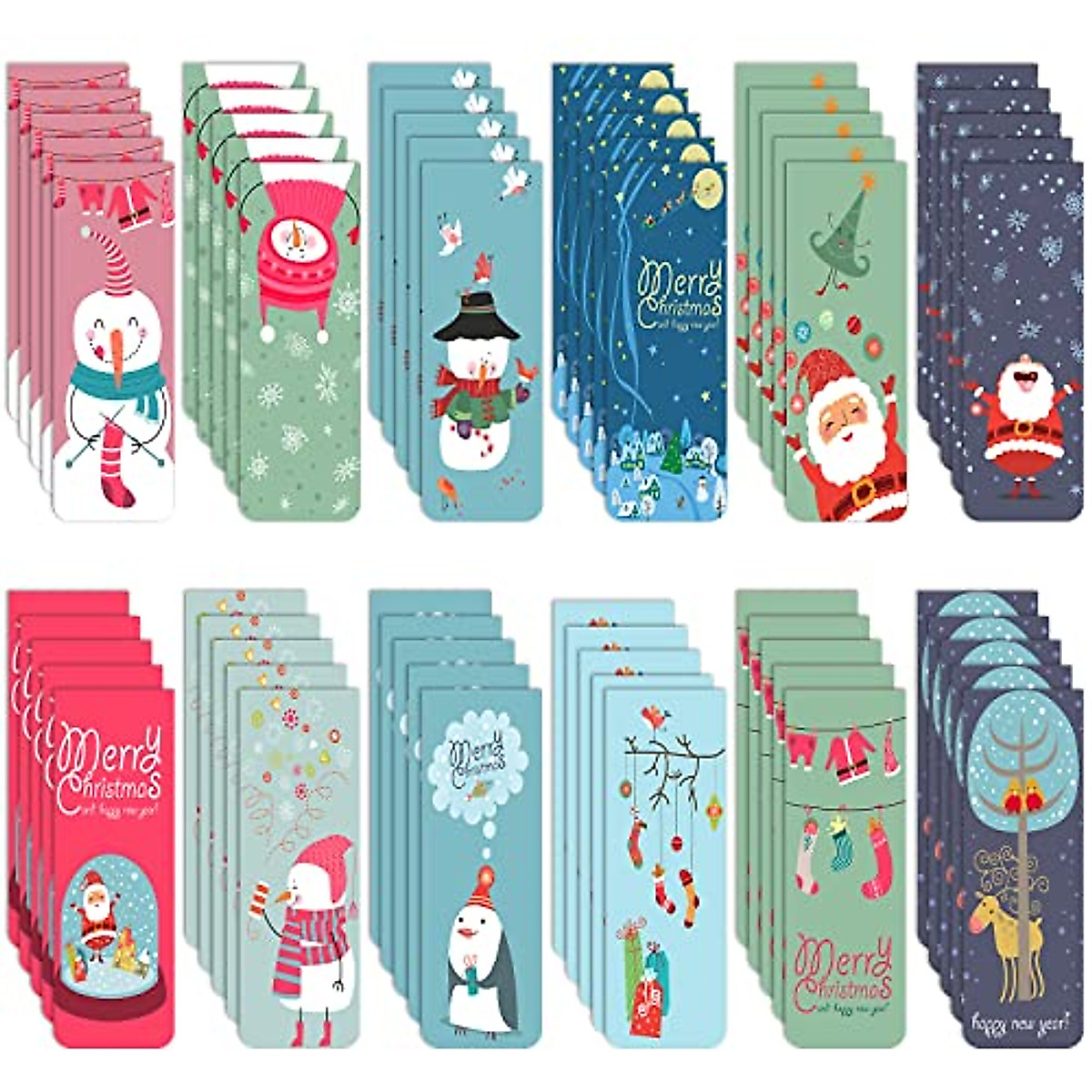 60 Pieces Christmas Magnetic Bookmarks Cute Cartoon Santa Snowman Reindeer Pattern Bookmarks Magnet Page Marker Xmas Page Clip for Kids Adults School Christmas Holidays Party Present Supplies