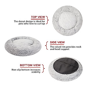 Bedfolks Calming Donut Dog Bed, 45 Inches Round Fluffy Dog Beds for Extra Large Dogs, Anti-Anxiety Plush Dog Bed, Washable Pet Bed with Non-Slip Bottom (Dark Grey, Extra Large)