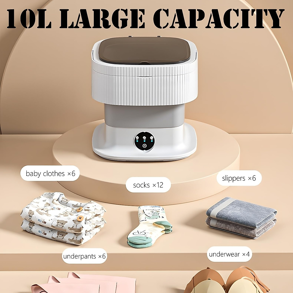 Portable Travel Washing Machine, 10L Portable Mini Washer Machine, Foldable Underwear Washing Machine with Spin Dryer, Small Portable Washer and Dryer Combo for Apartments, Camping, Travel.