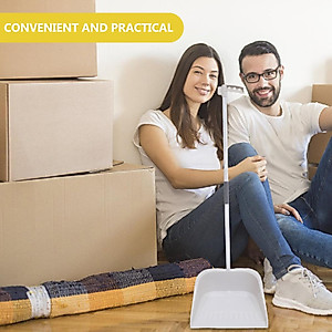 KALLORY Broom and Dustpan Set Dust Pan and Broom Combo for Floor Cleaning Upright Long Handle Broom and Dustpan Set for Sweeping Indoor Outdoor Kitchen Office Lobby Floor White