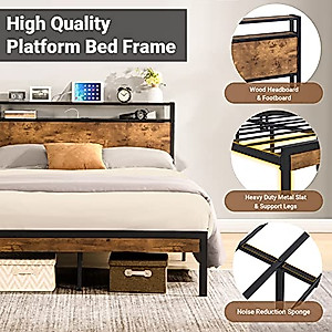 Zevemomo Queen Bed Frame with 2-Tier Storage Headboard and Power Outlets, USB Ports Charging Station, Heavy Duty Metal Platform Bed Frame 800 LBS Weight Capacity, Noise-Free & No Box Spring Needed
