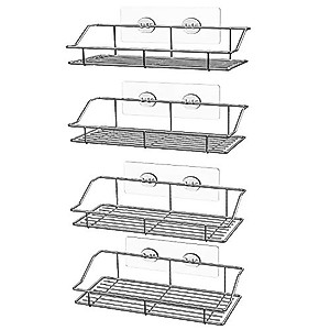 SMARTAKE 4-Pack Shower Caddy, Adhesive Bathroom Shelf Wall Mounted, No Drilling Strong Shower Caddies Kitchen Racks - Stainless Steel Storage Organizers (9.9 Inches), Silver