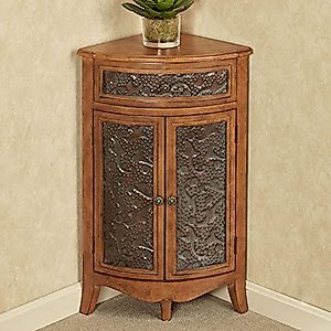 Lonzbard Corner Accent Storage Cabinet Pecan - Handcrafted Wood - Dimensional Designs - Traditional Style Furniture - Wooden Accents for Bedroom, Corners of Room - 30.5 Inches Tall
