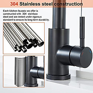 YACVCL Kitchen Sink Faucet with Pull Down Sprayer Stainless Steel Matte Black Commercial Kitchen Faucets with Side Single Handle