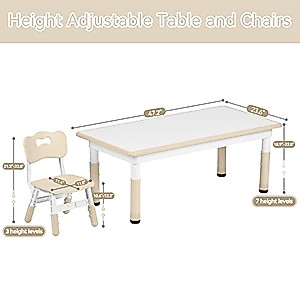 CuFun Kids Table and 4 Chairs Set, Children Study Desk, Dining Table, Height Adjustable Plastic Desk Painting Desktop Toddler Furniture for Boys and Girls