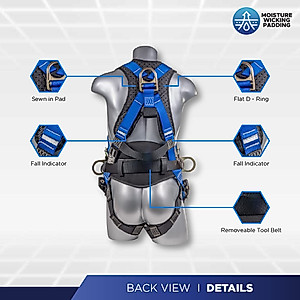 Palmer Safety Hammerhead 5pt Safety Harness 6' Safety Lanyard, D-Ring Extender Combo Kit 4 I OSHA ANSI Industrial Roofing Tool Personal Equipment (Blue - LG)