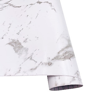 Yifasy White Marble Pattern Shelf and Drawer Liner Peel-Stick Kitchen Storage Sideboard Lining Paper 17.7x118 Inch Renew Buffet Table