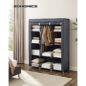 SONGMICS 51-Inch Portable Closet, Wardrobe Storage Organizer with 10 Shelves, Closet System with Hanging Rods and Cover, for Hanging Clothes, Quick and Easy Assembly, Grey URYG93G