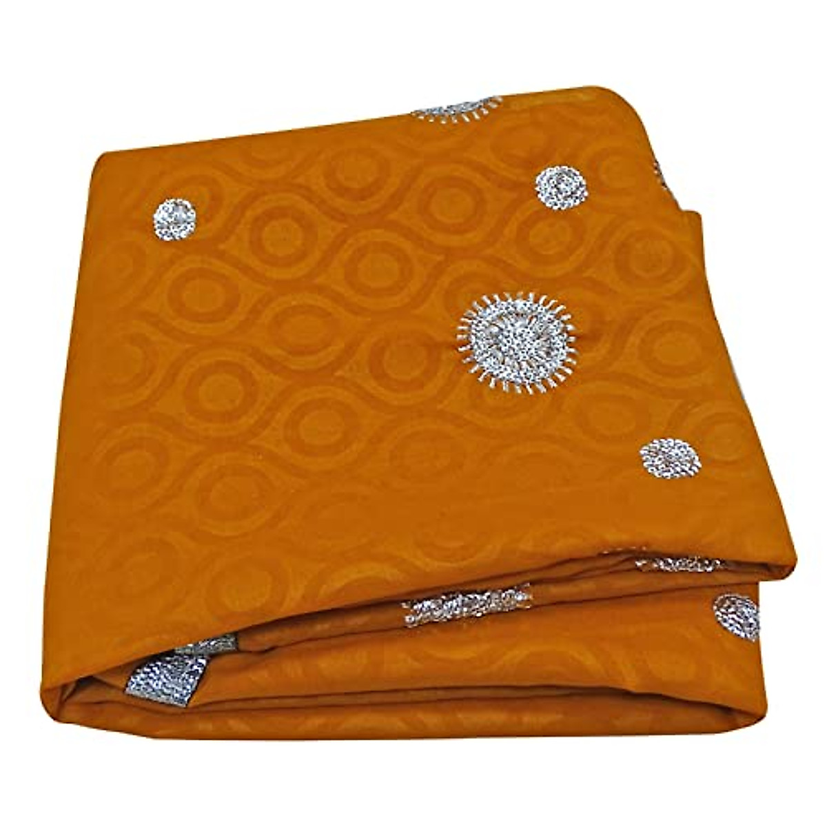 Peegli Indian Vintage Yellow Dress Material Georgette Recycled Fabric Embroidered DIY Craft Textile