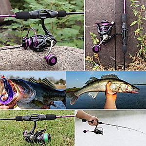 Sougayilang Fishing Rod and Reel Combo, Lightweight Purple Spinning Reel with 2 Pieces Fishing Pole Combo for Crappie, 1000/2000 Spinning Reel Set-1.8m-2000 Reel-Purple
