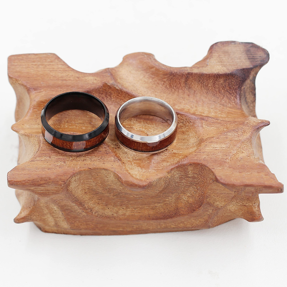 Uloveido His and Hers Stainless Steel Wedding Band Wood Inlay Engagement Couple Rings for Women Y1539 (Steel, Size 9)