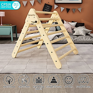 Benarita Large Size Pikler Triangle Foldable Wooden Climbing Triangle Ladder for Climbing Indoor Kids Play Gym Easy to Store Suitable for Toddlers Children Boys Girls