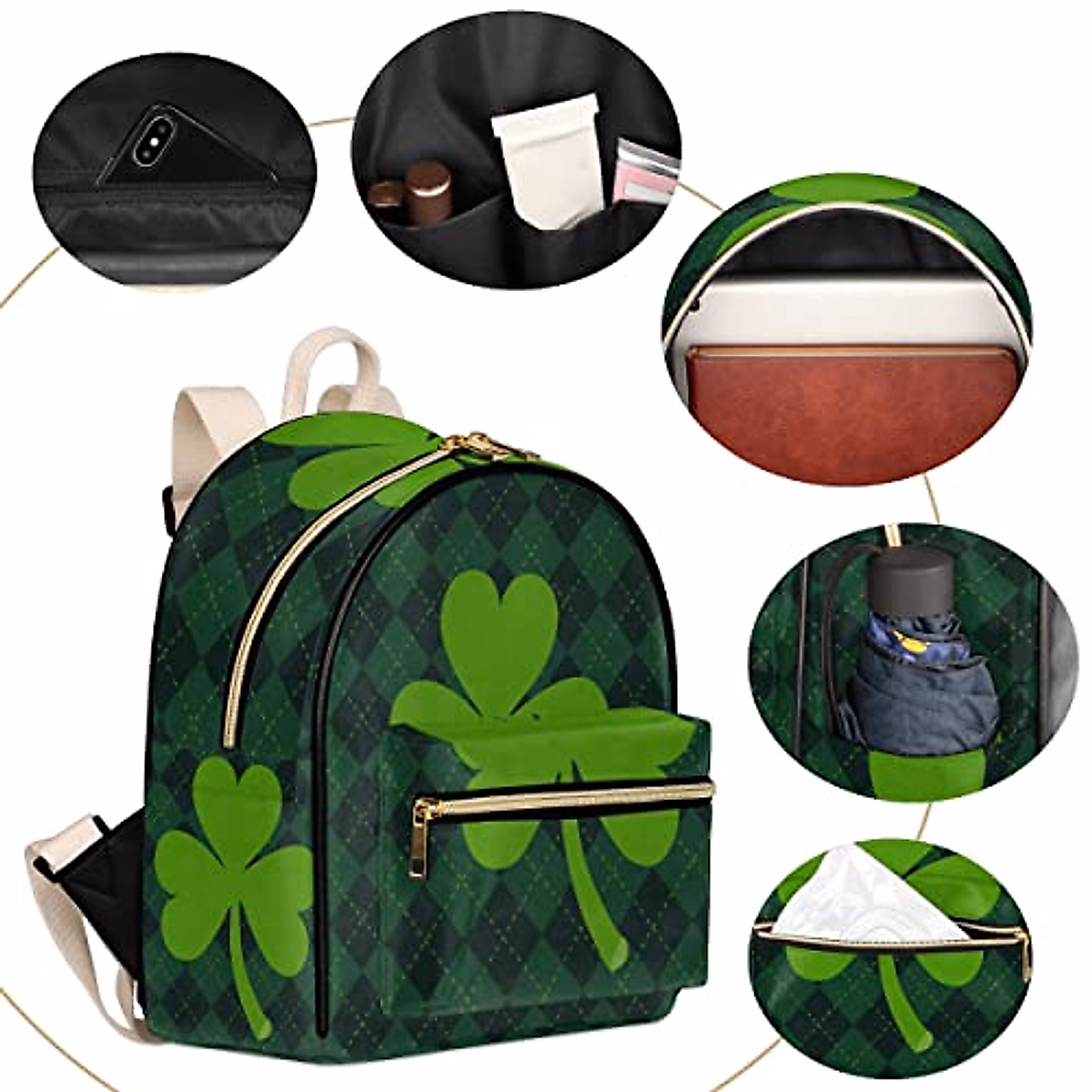 St. Patrick's Day Mini Backpack Purse for Women Shamrocks Clovers Paid Small PU Leather Designer Ladies Shoulder Bag Travel Fashion Daypack