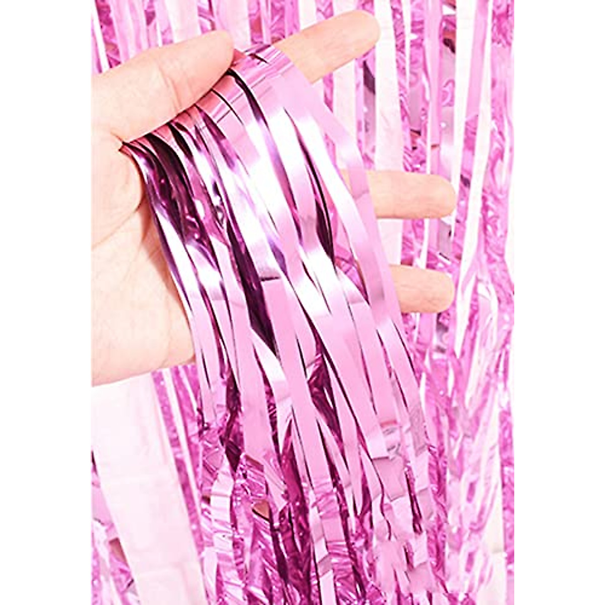 2 Pcs 3.2ft x 8.2ft Shiny Light Pink Metallic Tinsel Foil Fringe Curtains Photo Booth Backdrop for Birthday Wedding Holiday Celebration Bachelorette Party Decorations (Light Pink)