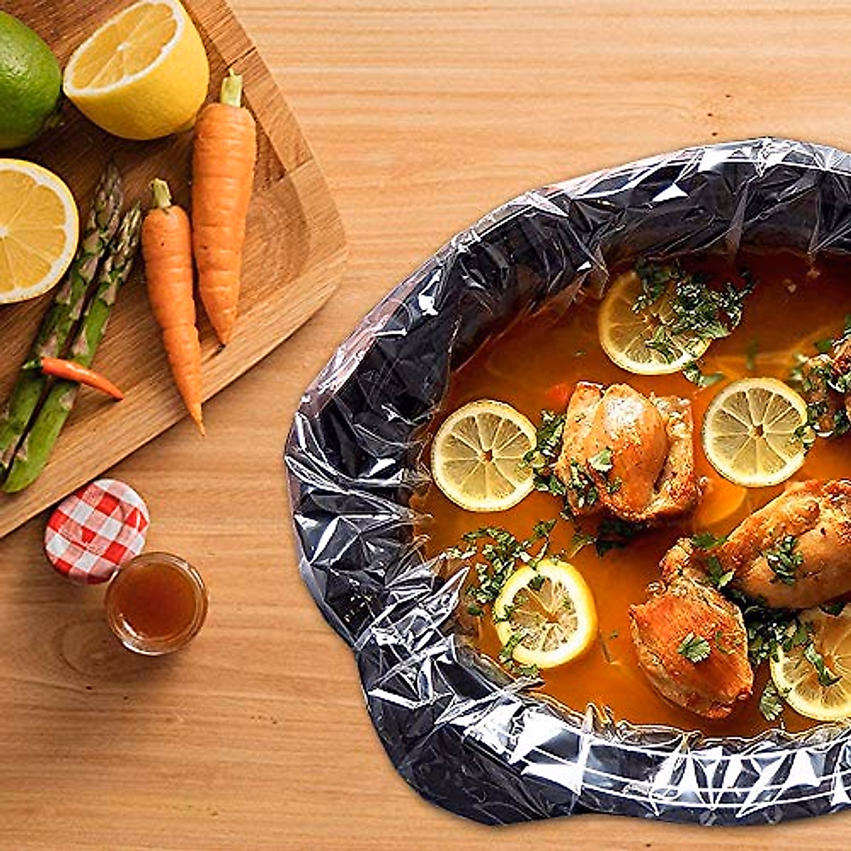 32 Bags Slow Cooker Liners, Disposable Multi Use Cooking Bags,Large Size Fit 3QT to 8QT, Plastic Bags for Slow Cooker, Pans, Aluminum Cooking Trays, BPA Free-13 x 21 Inches