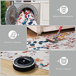 Fashriend Phyllis Modern Area Rug, 6'×9' Washable Accent Floral Rug, Non-Slip Flower Leaf Carpet, Non-Shedding Colorful Rug with Low Pile for Living Room, Bedroom, Dining, Office, Multicolor