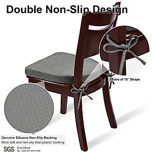 Shinnwa Kitchen Chair Cushions Set of 4, Non-Slip Dining Chair Cushions with Ties and Machine Washable Cover, 4 Pack, 17 x 16.5 x 2in, Dark Gray