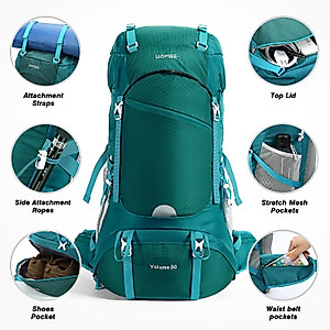 HOMIEE 50L Hiking Backpack Travel Bag Waterproof Camping Backpack with Rain Cover Lightweight Backpacking Backpack Rucksack