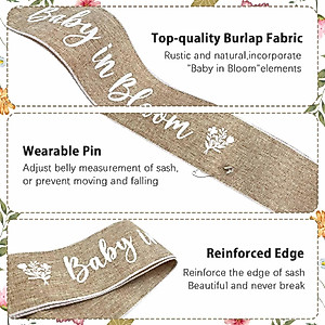 Neutral Mom to Be Sash Baby Shower Decorations,Burlap Baby in Bloom Dad to Be Corsage Wildflower Party Decorations for Pregnant Mommy Dress