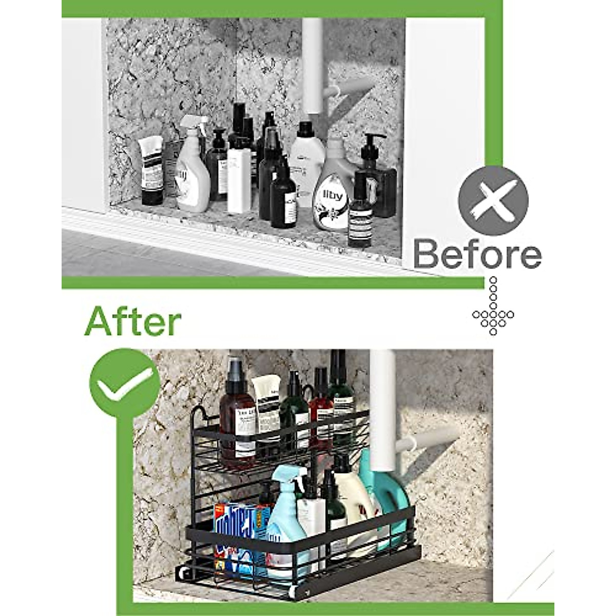 Under Sink Organizers and Storage, Uamector Under Sink Organizer 2 Tire Cabinet Organizer Shelf, Multi-Purpose for Under Kitchen Bathroom Sink Organizers and Storage, Under Sink Shelves