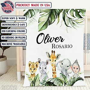 Personalized Baby Boy Blanket - Safari Baby Blanket Boy -Jungle Animals Baby Name Blanket - Safari Animals Baby Bedding - Super Soft Plush Blanket for Baby, 30 x 40 in