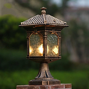 MODEBHD European Copper Column Lamp Outdoor Waterproof Garden Table Lamp Glass E27 Decoration Illumination Bollard Lamp Terrace Balcony Corridor Aisle Lighting Fixture Street Post Lamp