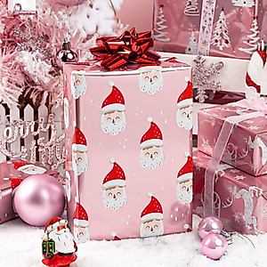 MAYPLUSS Pink Christmas Wrapping Paper - 17In x 120In Per Roll - Girly Festive Metallic Foil Trees, Cute Santa, Winter Sled Design Christmas Girls Pink Gift Wrap Paper for Winter Holiday, Birthday